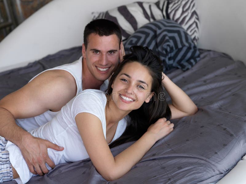 Couple Relax and Have Fun in Bed Stock Image - Image of leisure ...