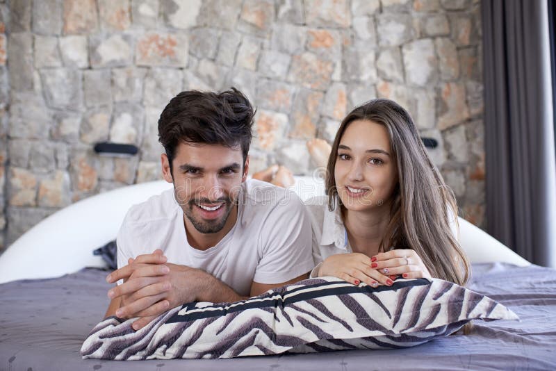Couple Relax and Have Fun in Bed Stock Image - Image of embracing ...