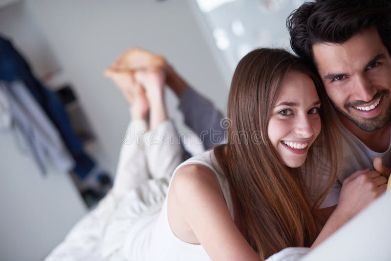 Couple Relax and Have Fun in Bed Stock Photo - Image of closeup, adult ...