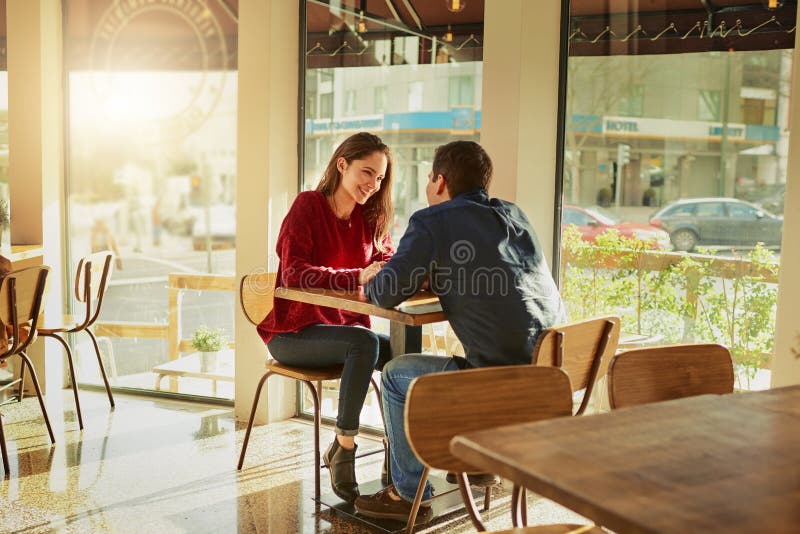 Couple, Relax and Holding Hands on Date at Cafe for Valentines Day ...