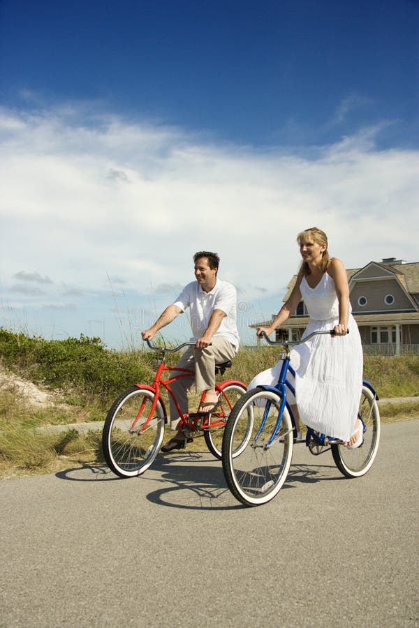 Summer - Romantic Couple with Bike in Meadow Stock Image - Image of ...