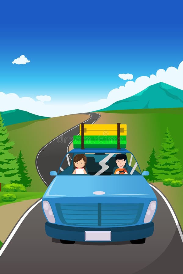 Couple Riding A Car Going On A Road Trip Stock Vector Illustration Of