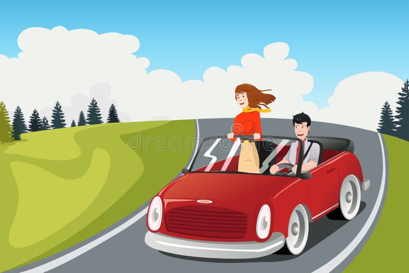 Couple Riding A Car Going On A Road Trip Stock Vector Illustration Of