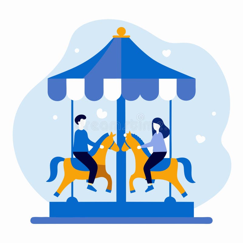 A Couple is Riding a Carousel Stock Illustration - Illustration of male ...