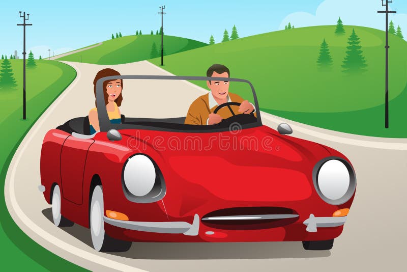 Couple Riding A Car Going On A Road Trip Stock Vector Illustration Of