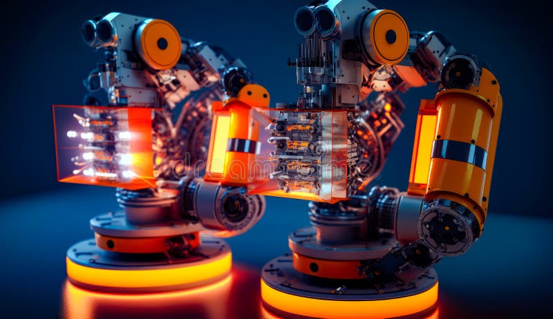 Couple of Robots that are Sitting on Some Kind of Stand Up Stand ...