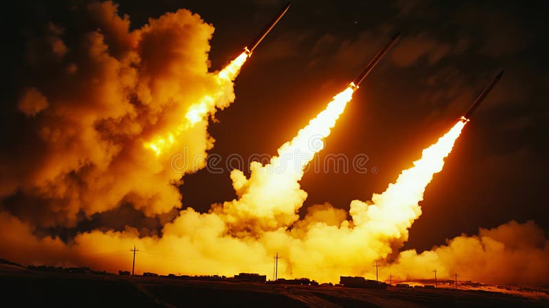 A Couple of Rockets that are Flying through the Air Stock Image - Image ...
