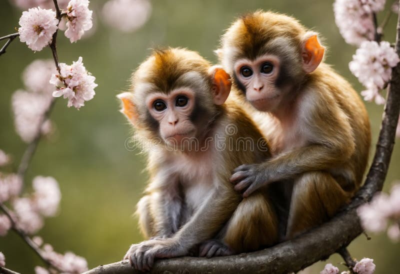 Couple of Romantic Monkey on Branch. Generative AI Stock Illustration ...