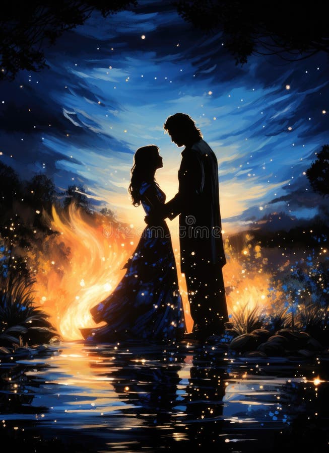 A Couple in a Romantic Scene with Fire in the Background. Generative AI ...