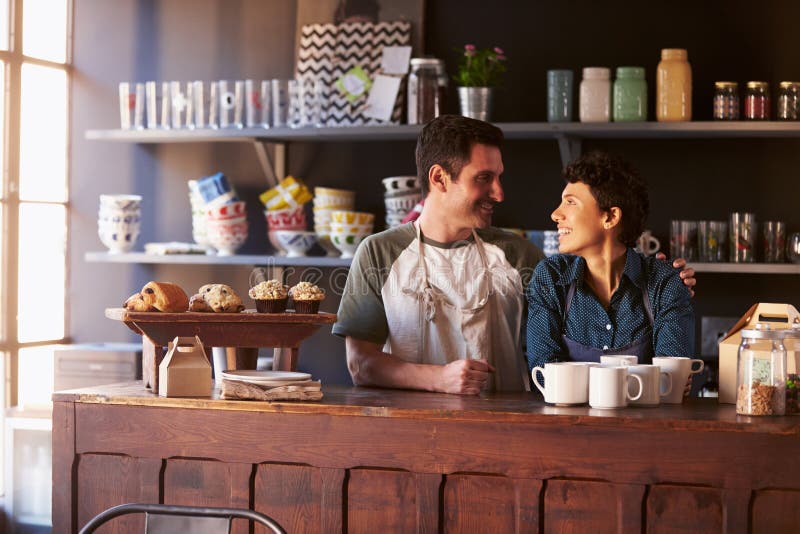 Portrait of Male Coffee Shop Owner Standing Behind Counter Stock Image ...