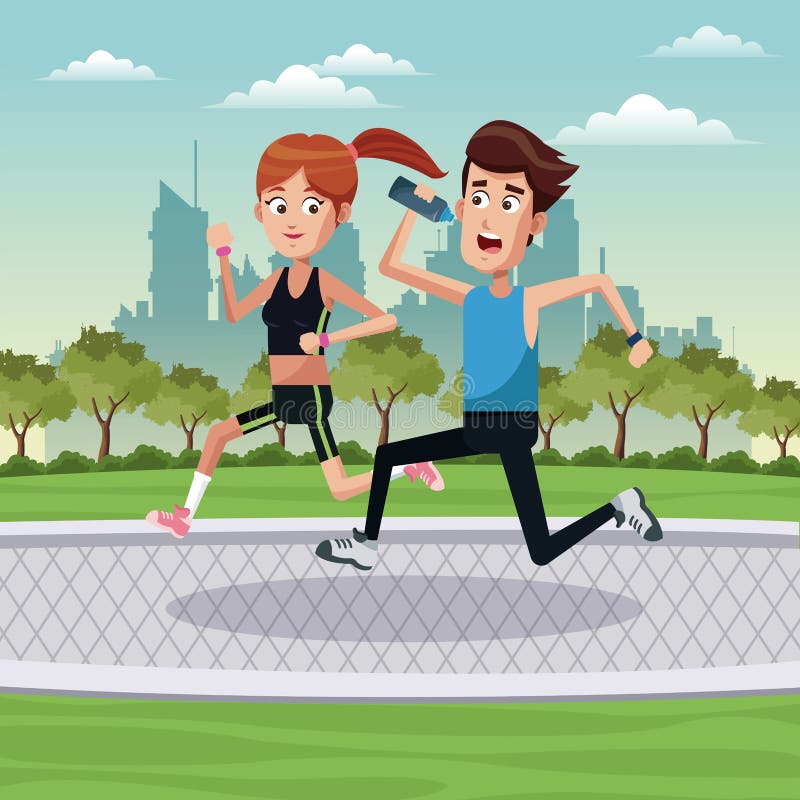 Couple Running Exercise Park City Stock Illustration - Illustration of ...