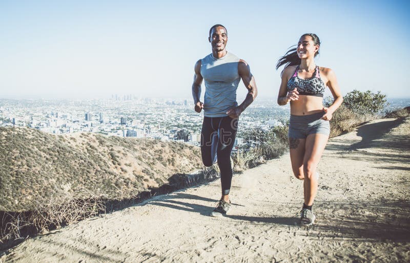 Couple Running in Los Angeles Stock Image - Image of american, muscle: 90291049