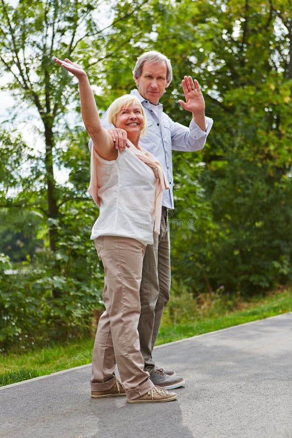 Couple of Seniors Waving Goodbye Stock Image - Image of farewell ...