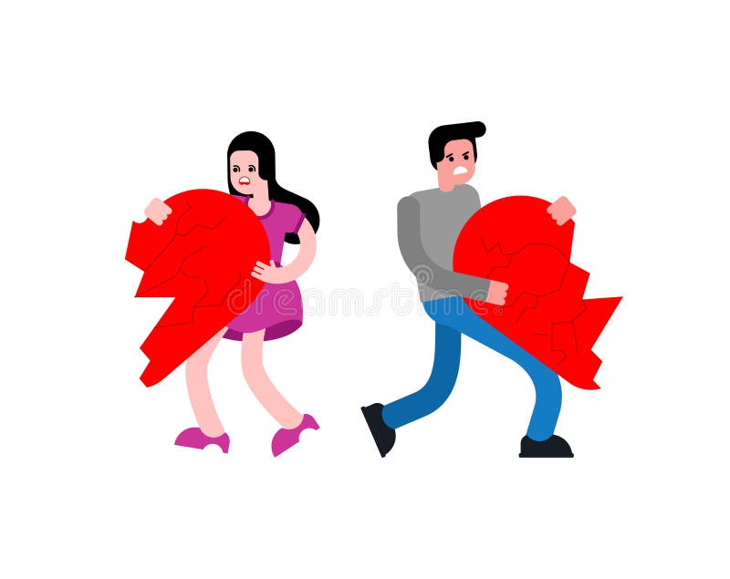 Couple Separates with Half Heart. Broken Love Stock Vector ...