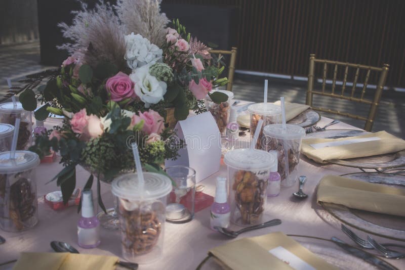 Couple of Served Tables for a Wedding Stock Photo - Image of glasses ...