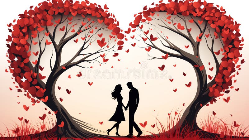 Couple Shadow Standing, Hold Hands, Kisses, Under Love Tree. Generative ...