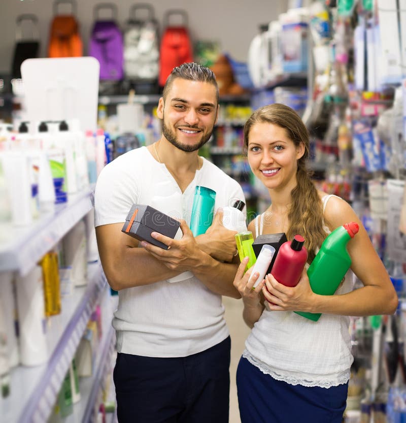 Couple with Shampoo in the Store Stock Image - Image of rinse, family ...