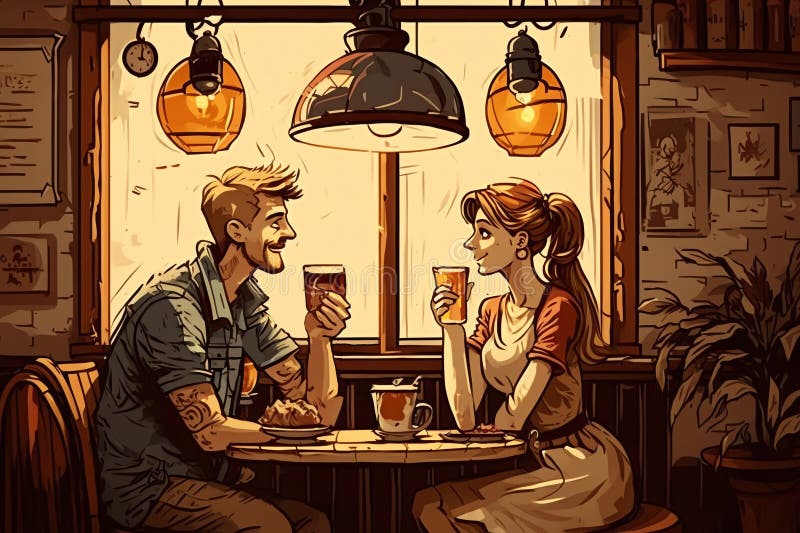 Couple Sharing Coffee at Table Stock Illustration - Illustration of ...