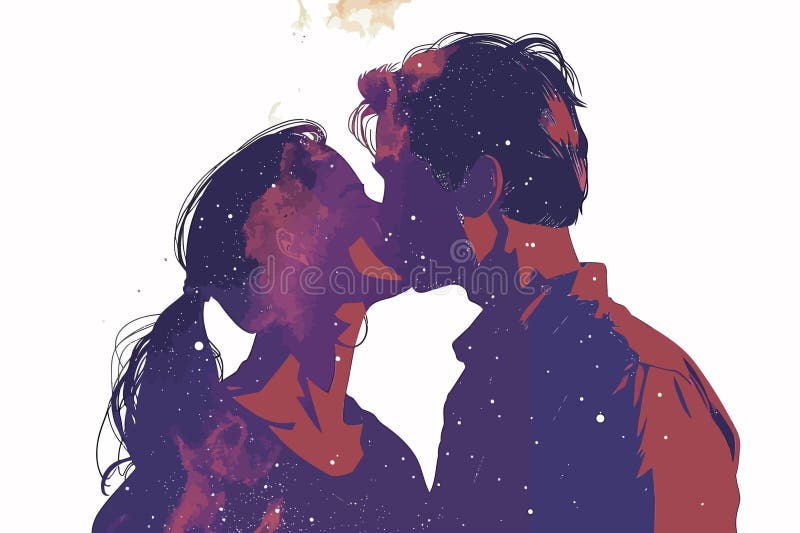 Couple Sharing a Kiss Under Star Sky Isolated Illustration Stock Vector ...