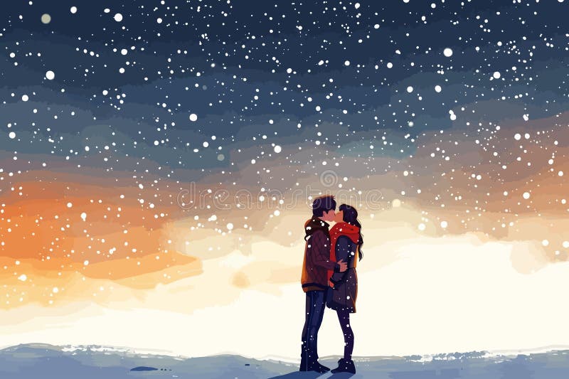 Couple Sharing a Kiss Under Star Sky Isolated Illustration Stock Vector ...