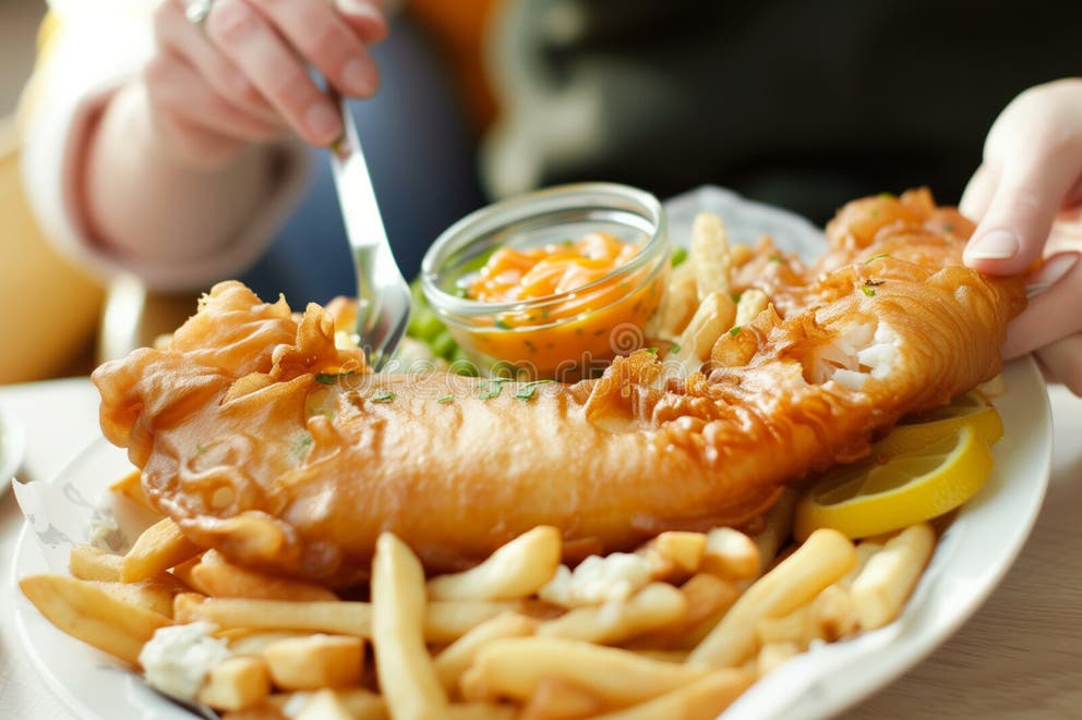 Couple Sharing a Plate of Fish and Chips Stock Photo - Image of cuisine ...