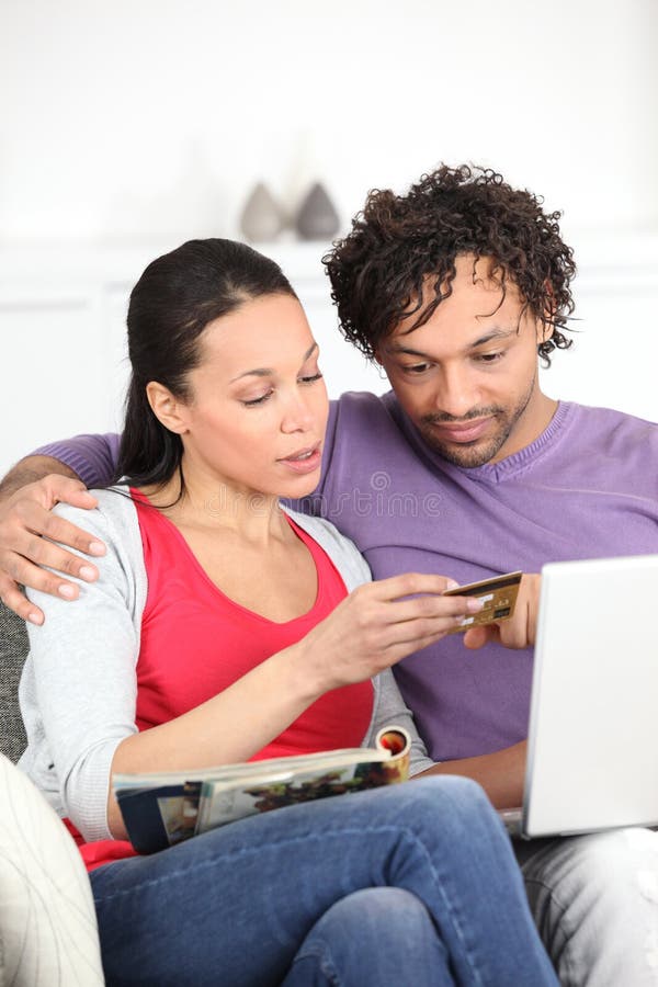 Couple Shopping on Internet Stock Image - Image of internet, black ...