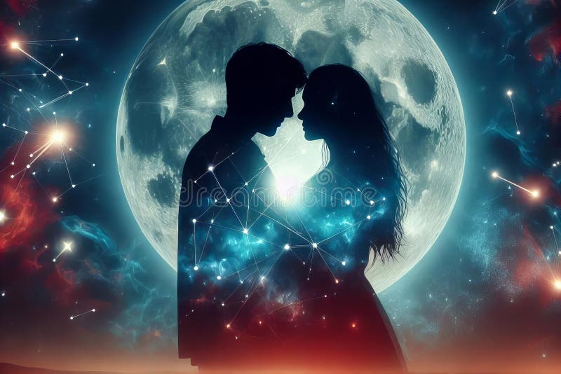 Couple is Shown in a Romantic Setting, with a Large Moon in the ...