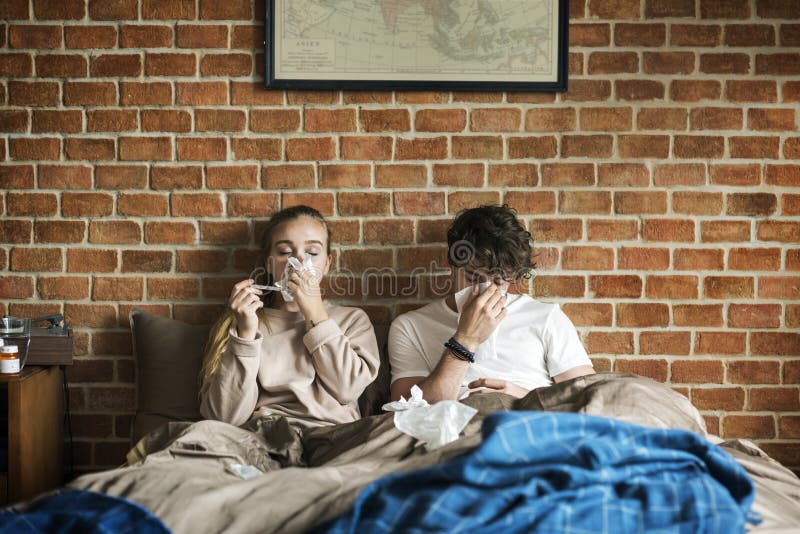 Couple Sick Together in Bed Stock Image - Image of healthcare, living ...