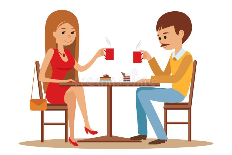 Couple Sitting In The Cafe Flirting And Talking About Something Stock