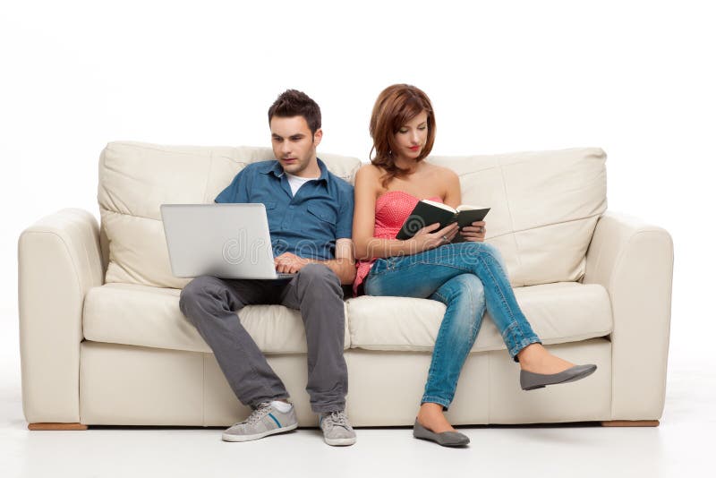 Couple Sitting Comfortably in Couch Stock Image - Image of home ...