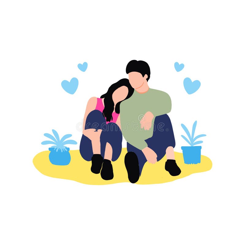 The Couple is Sitting in a Romantic Pose Stock Illustration ...