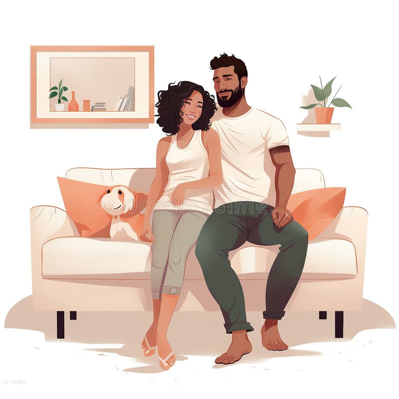 A Couple Sitting on a Sofa Vector Illustration Stock Illustration ...