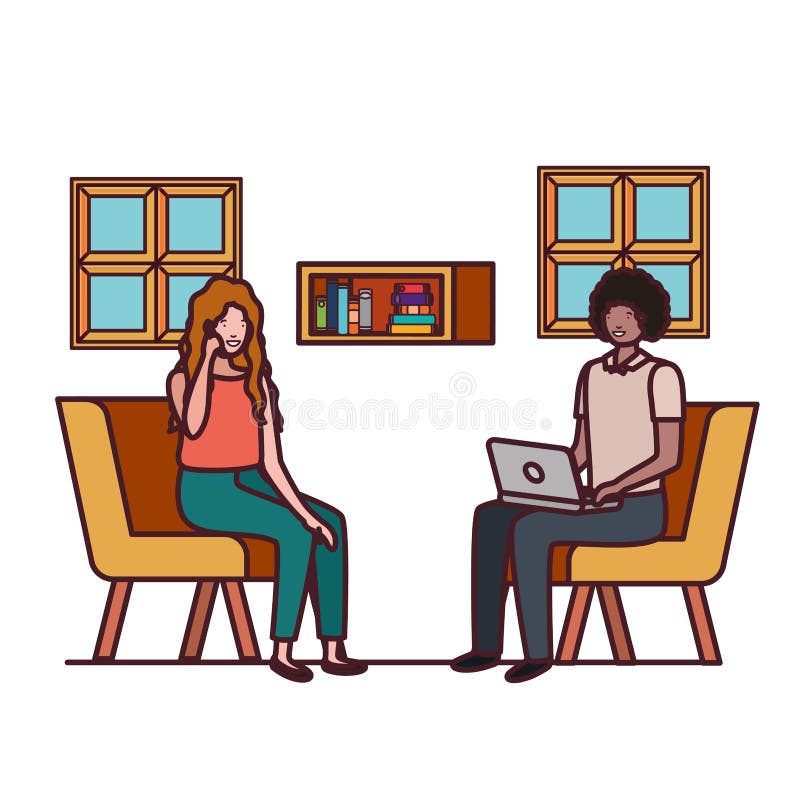 Couple Sitting in the Work Office Avatar Character Stock Vector ...