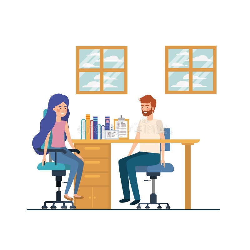 Couple Sitting in the Work Office with White Background Stock Vector ...