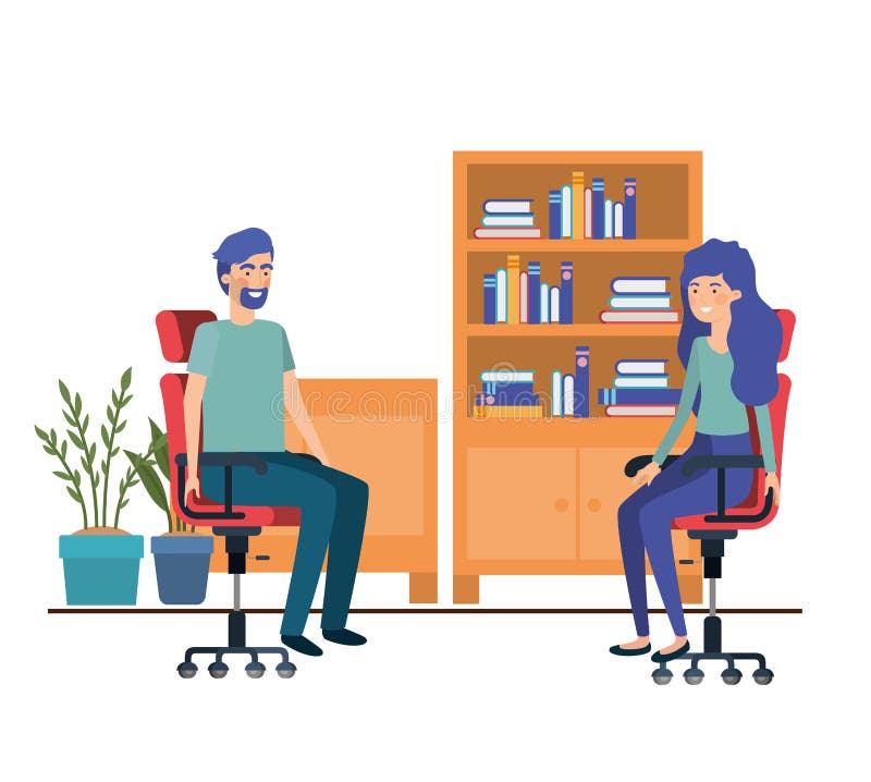 Man Sitting in the Work Office with White Background Stock Vector ...