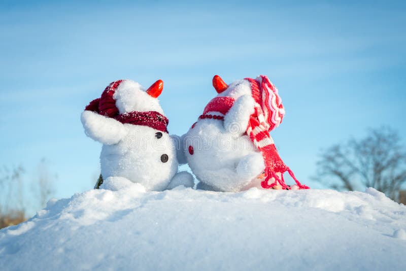 Couple of snowmen stock photo. Image of happiness, handmade - 102142986