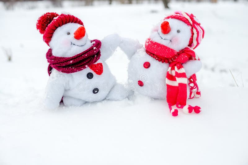 Couple of snowmen stock image. Image of nature, cold - 102144423