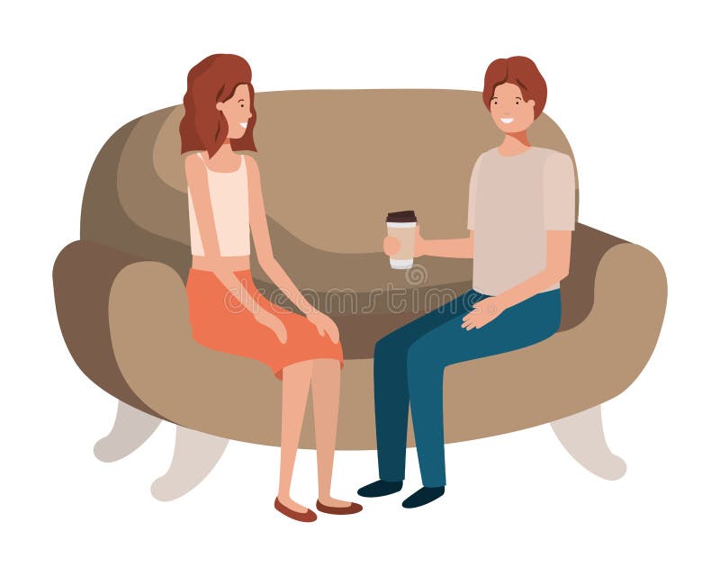 Couple in Sofa Drinking Coffee Avatar Character Stock Vector ...