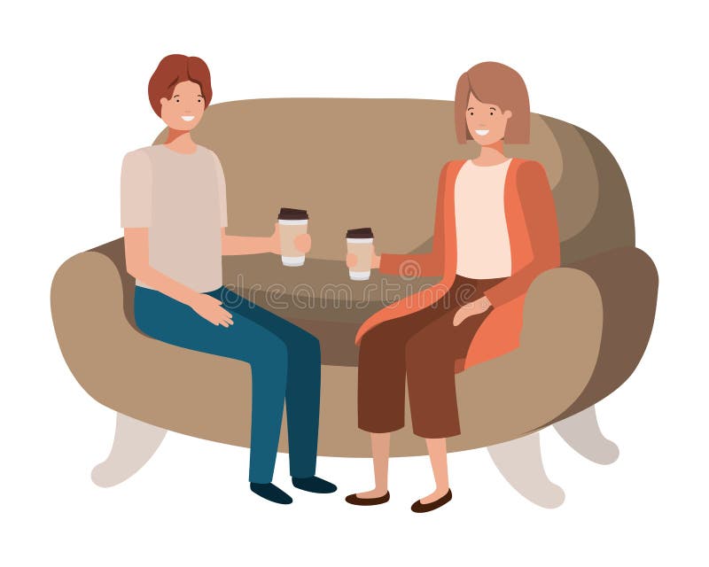 Couple in Sofa Drinking Coffee Avatar Character Stock Vector ...