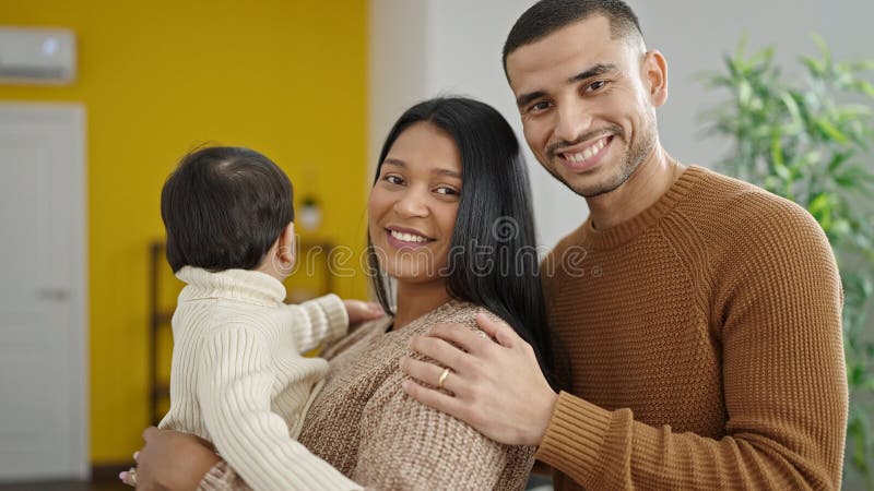 Couple and Son Hugging Each Other Standing at Home Stock Image - Image ...