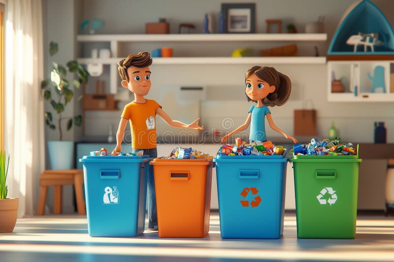 Couple Sorting Recyclable Trash into Separate Bin in Kitchen Modern ...
