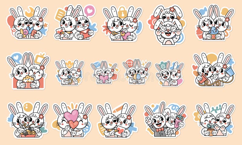 Couple Stickers Set, Ronnie the Bunny Couple Stickers Set Stock Vector ...