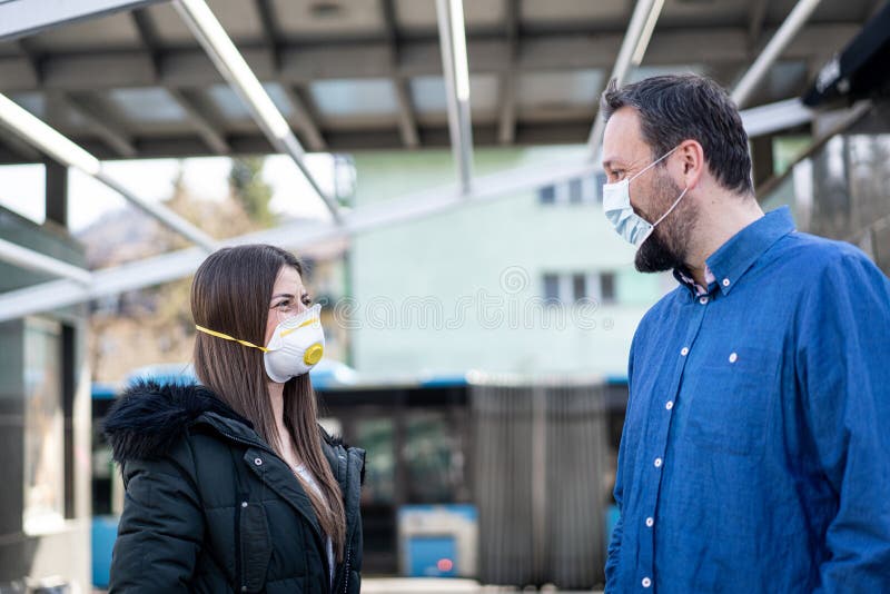 Couple on Street with Mask Against Virus Stock Photo - Image of health ...
