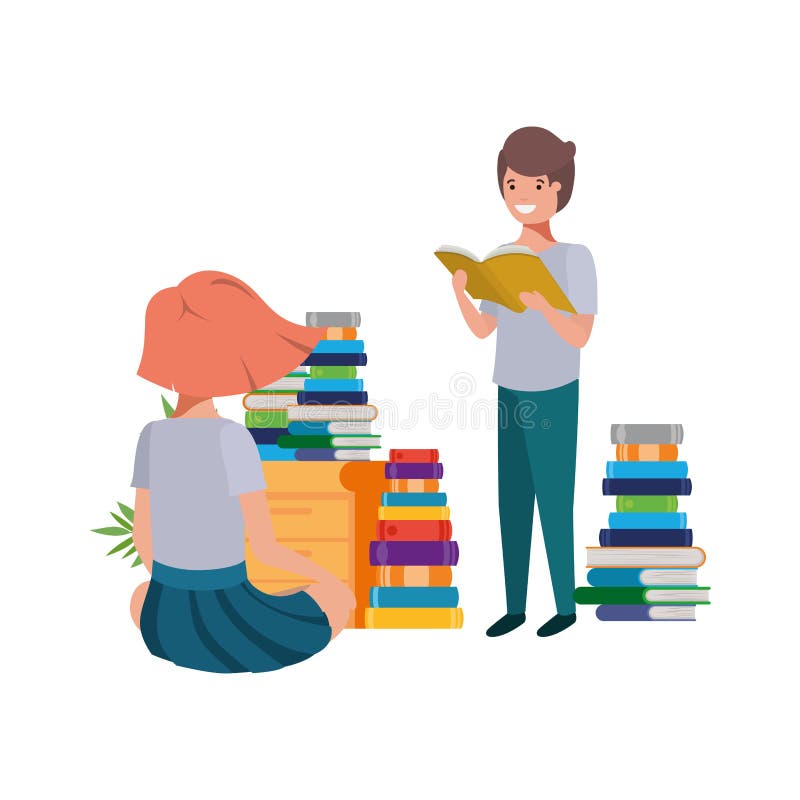 Couple of Student with Reading Book Stock Vector - Illustration of ...