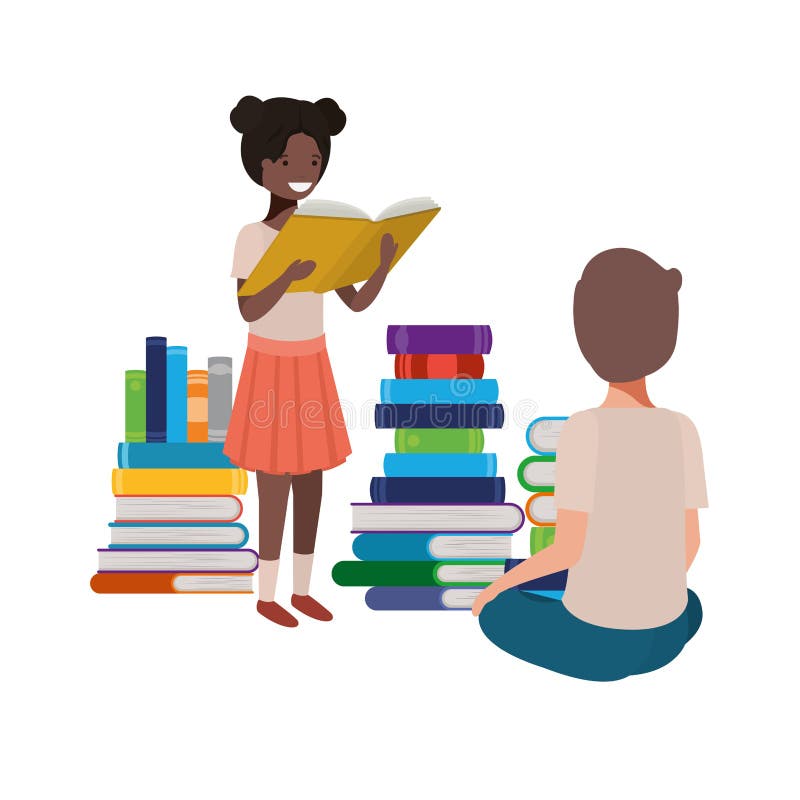 Couple of Student with Reading Book Stock Vector - Illustration of open ...