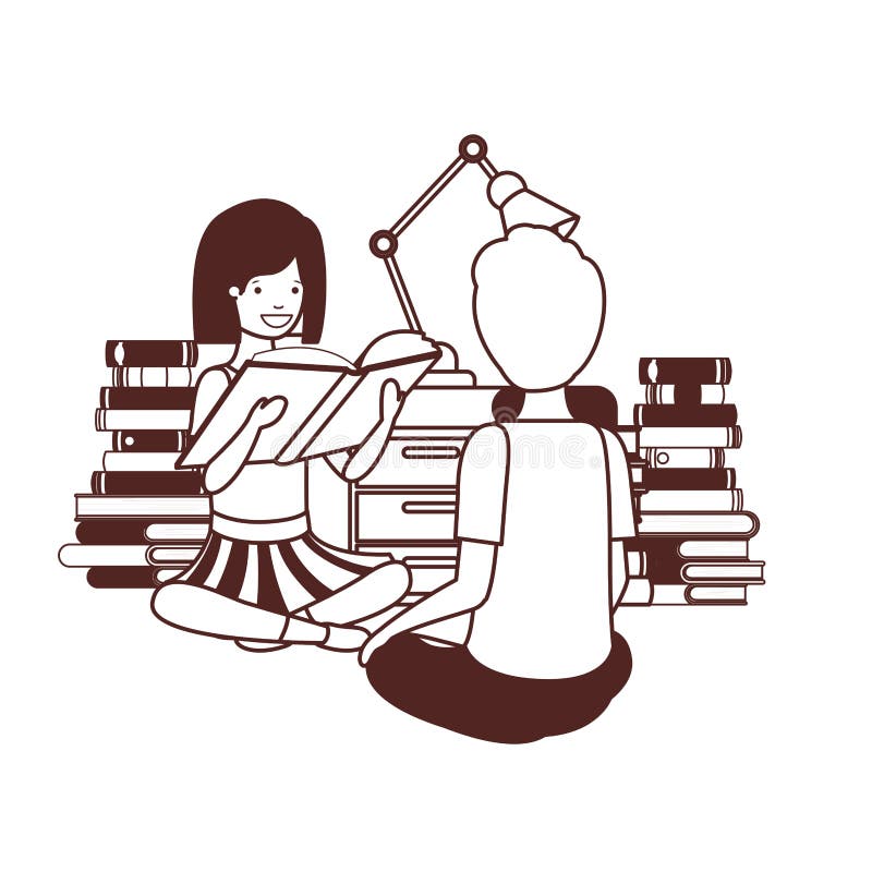 Couple of Student with Reading Book Stock Vector - Illustration of ...