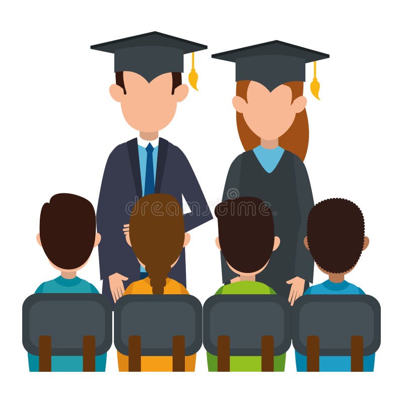 Couple Students Graduated with Class Stock Illustration - Illustration ...