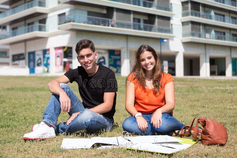 Couple of Students stock image. Image of outside, book - 58025151
