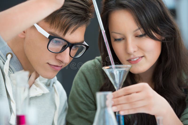 Couple of Students Working at Chemistry Classroom Stock Image - Image ...