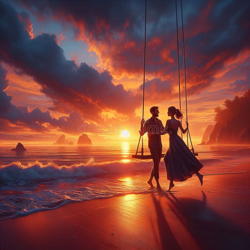 A Couple Swing Dancing on a Beach at Sunset, Photorealistic V Stock Photo - Image of aigenerated ...